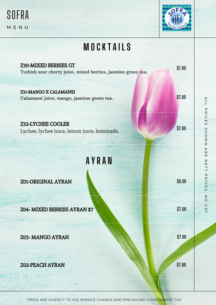 ALL MENU – Sofra Turkish Cafe & Restaurant