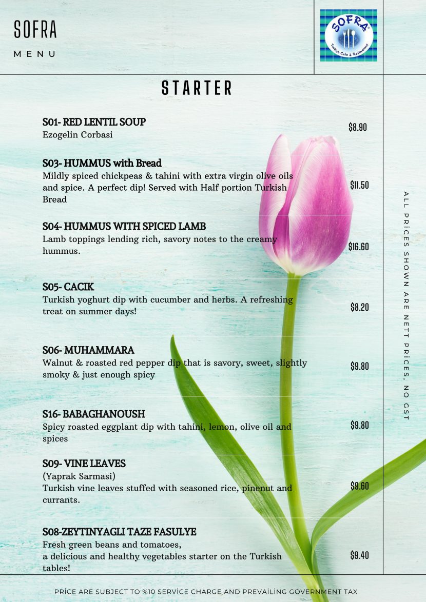 ALL MENU – Sofra Turkish Cafe & Restaurant